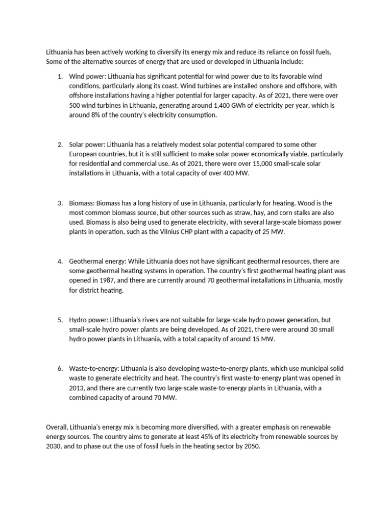 Lithuania Has Been Actively Working To Diversify Its Energy Mix and ...