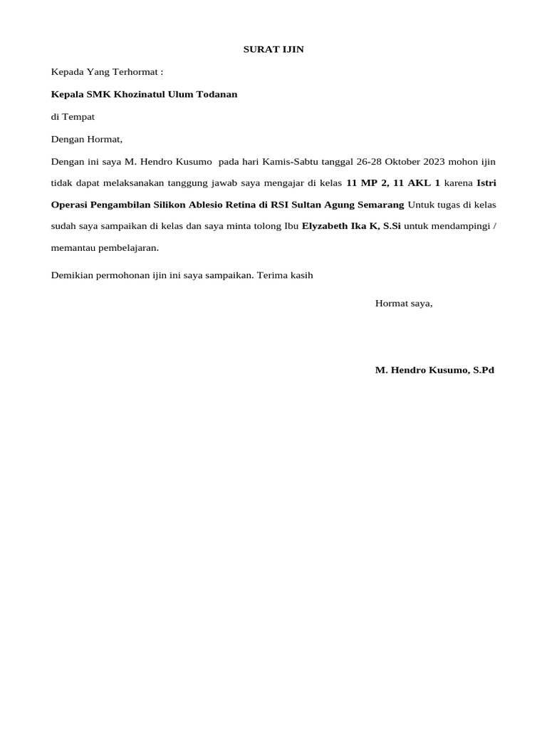 Format Surat Ijin | PDF