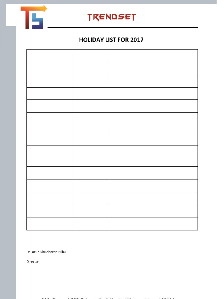 Holiday List | PDF