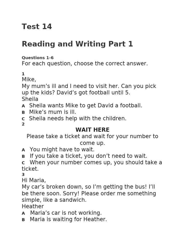 Test 14 - KET READING | PDF