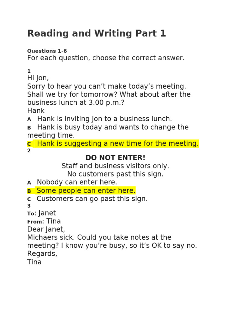 Test 11 - KET READING | PDF