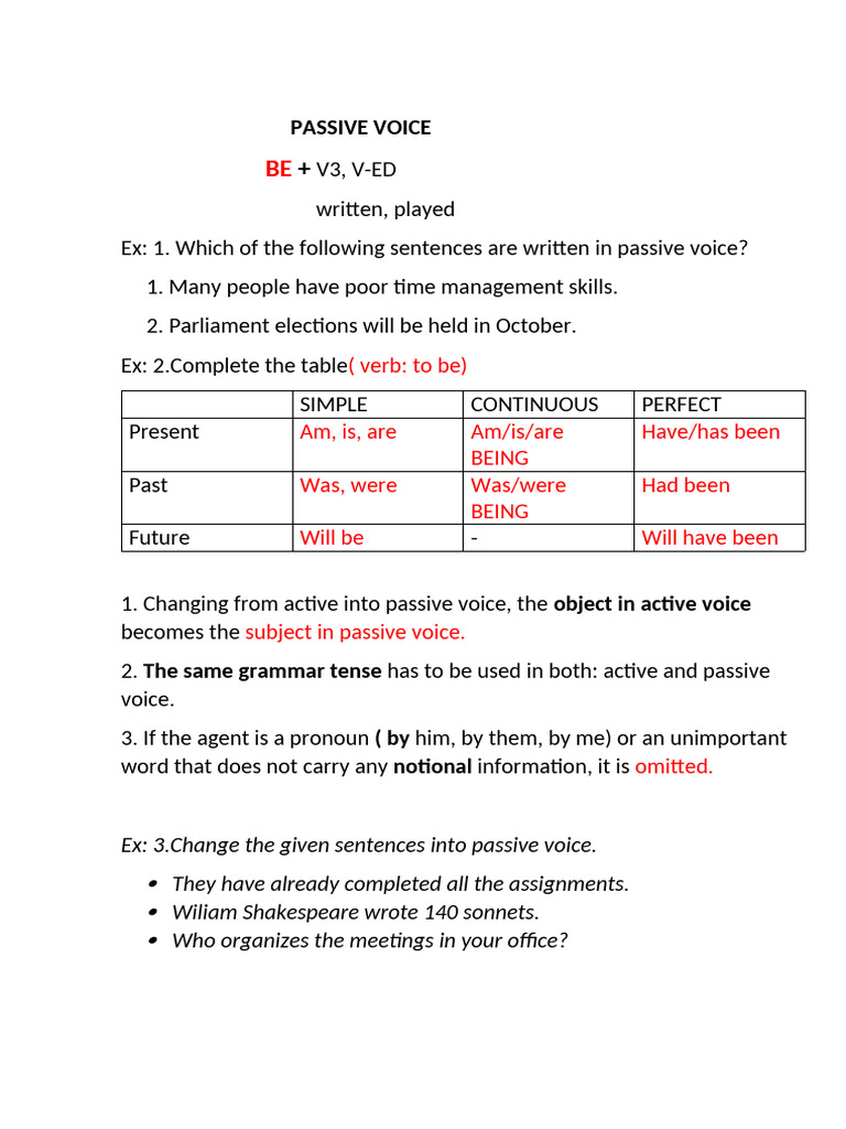 Passive Voice - Completed - Main Rules 1 | PDF