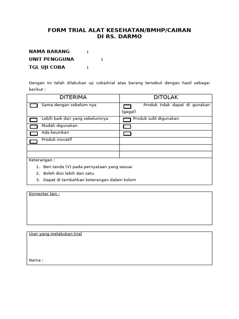 Form Trial Alat Kesehatan | PDF
