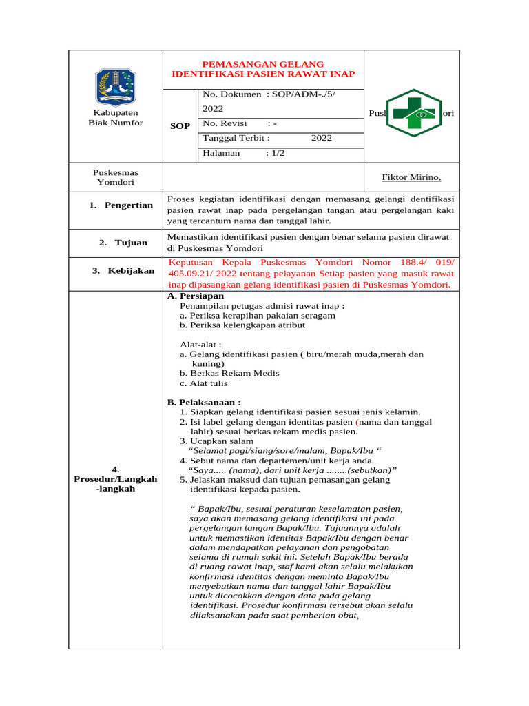 Spo Pemasangan Gelang Identitas-Pasien | PDF