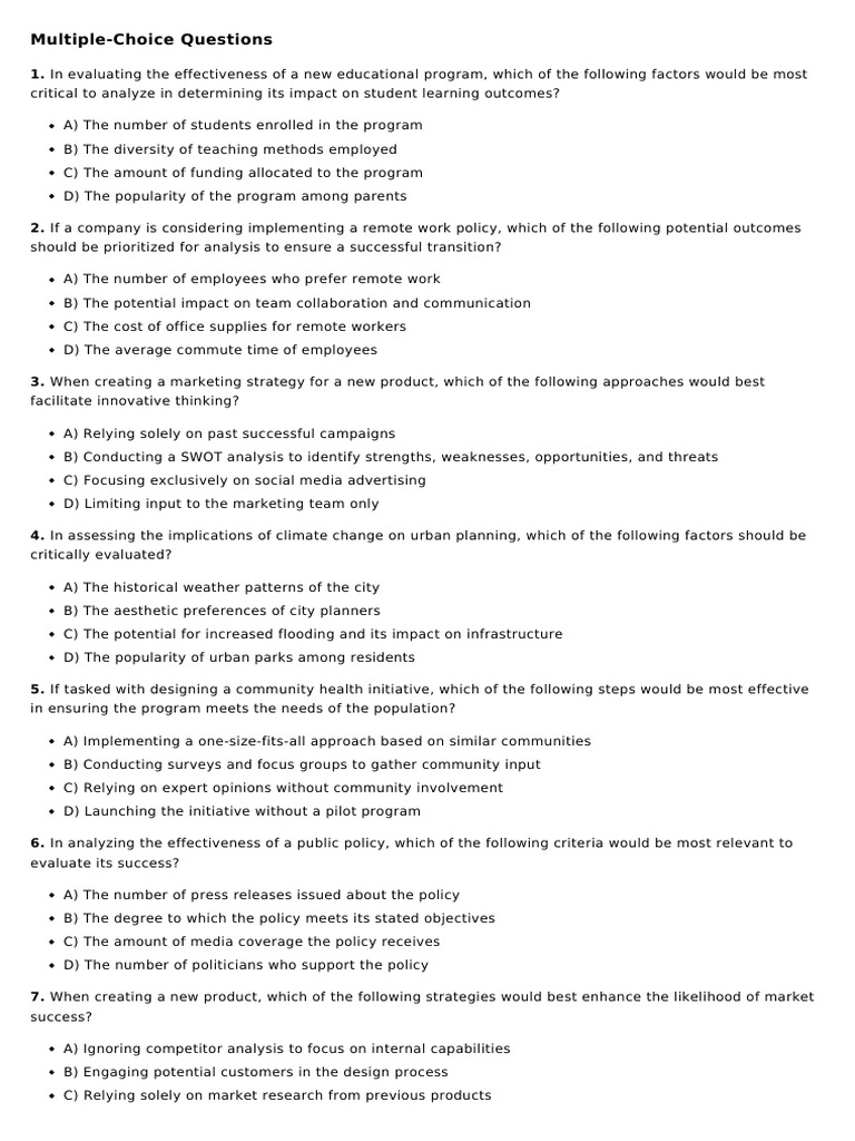 Unit 3 MCQ - Multiple-Choice - Questions | PDF