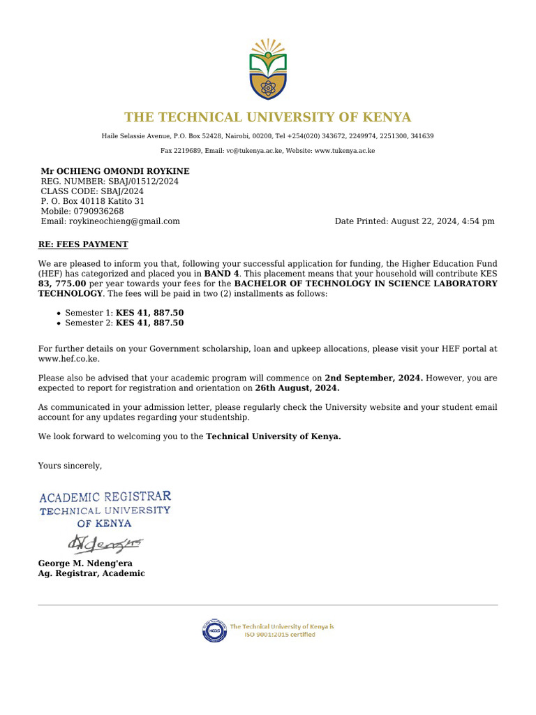 Admission Letter | PDF