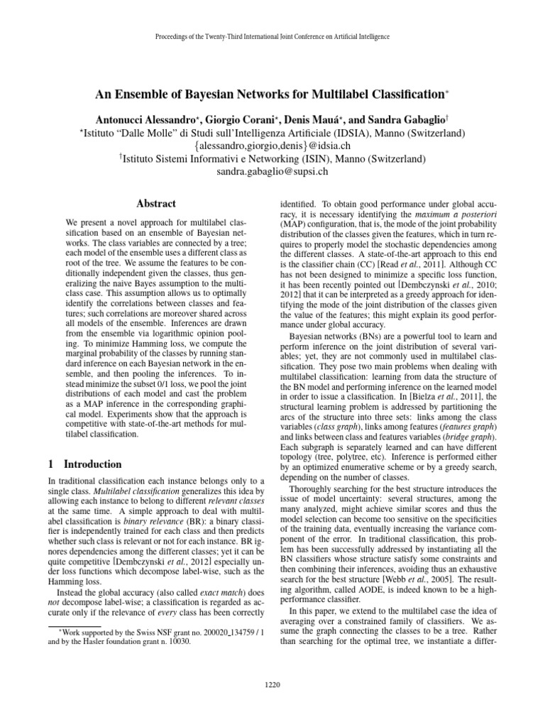 An Ensemble of Bayesian Networks For Multilabel Classification | PDF
