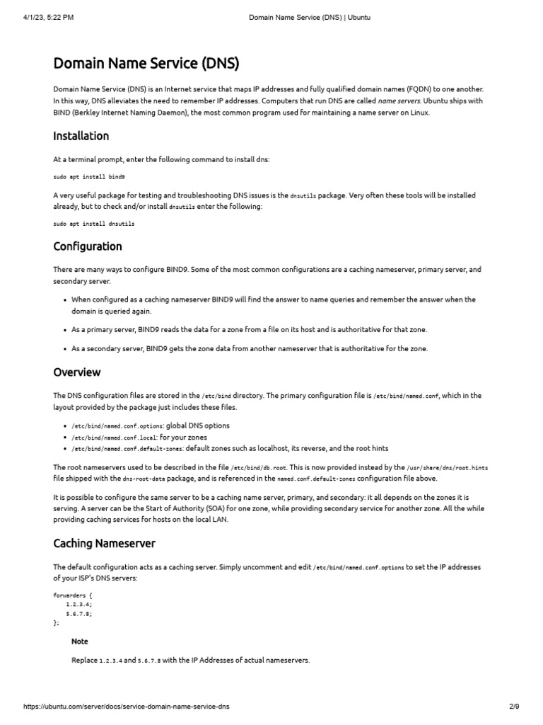 Domain Name Service (DNS) - Ubuntu | PDF