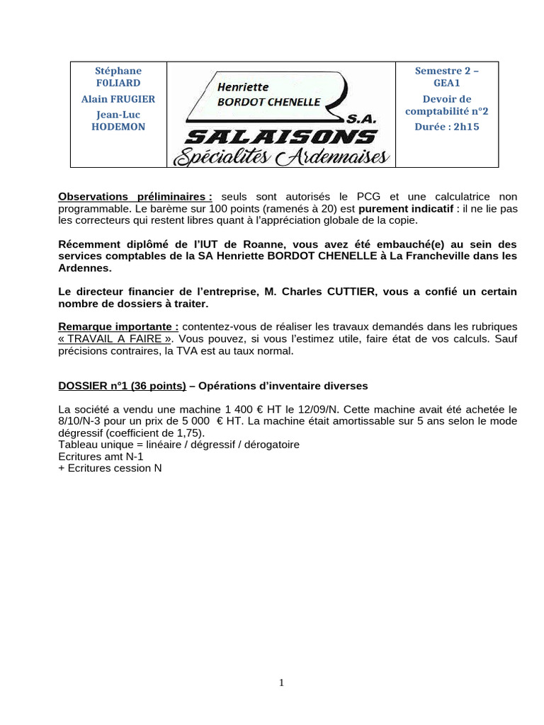 DS Compta Salaisons - Juin2018 Corrig | PDF