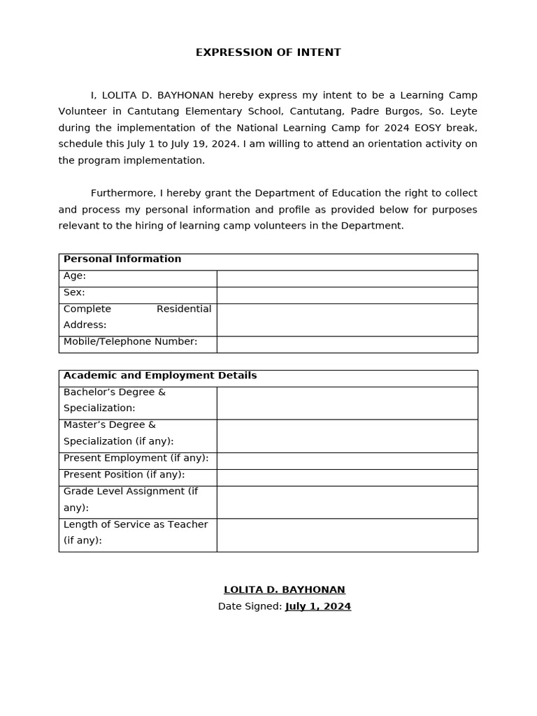 Expression of Intent | PDF