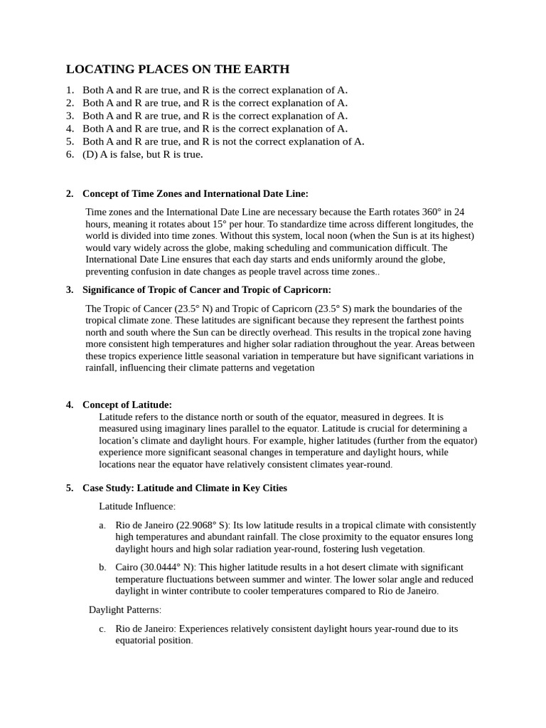 LOCATING PLACES ON THE EARTH Answer Key | PDF