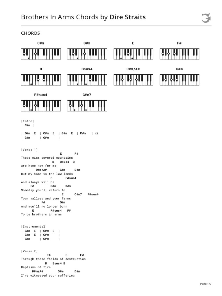 Brothers In Arms Chords by Dire Straits | PDF