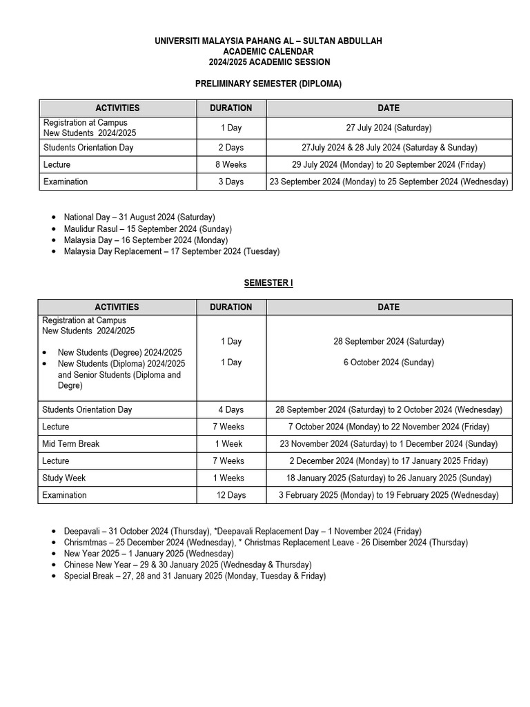 Academic Calendar 2024 - 2025 (Ug) | PDF