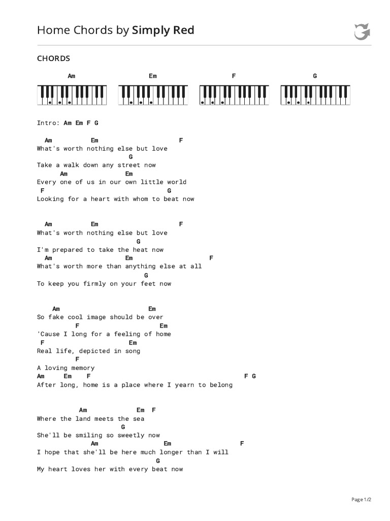 Home Chords by Simply Red | PDF