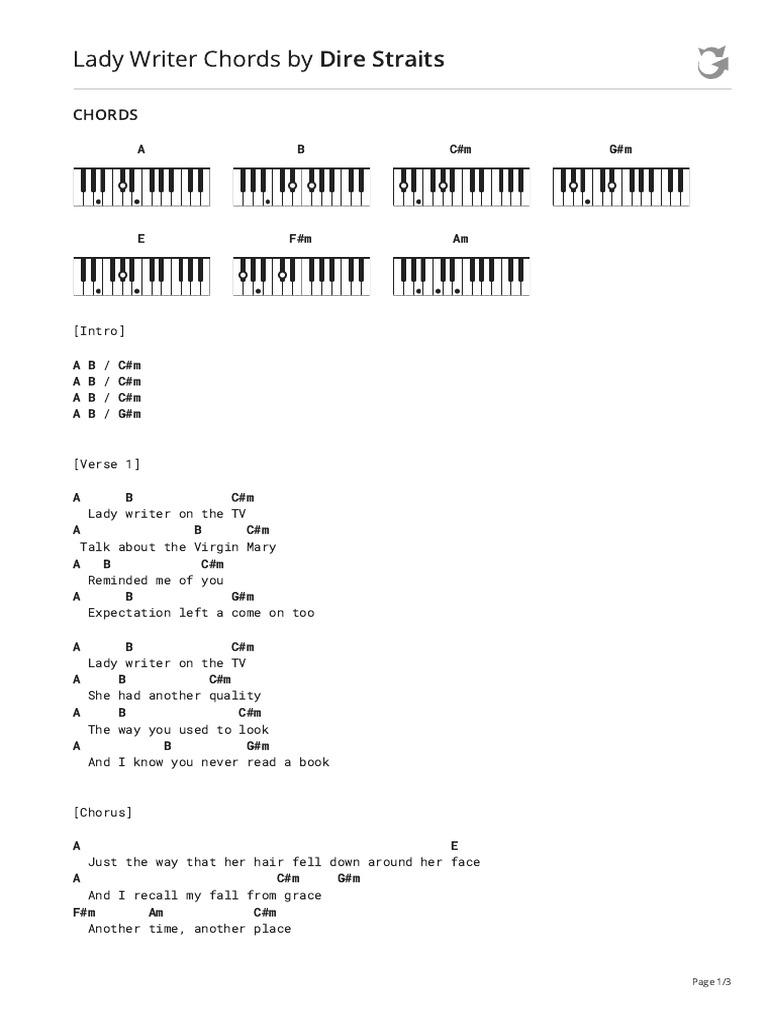 Lady Writer Chords by Dire Straits | PDF