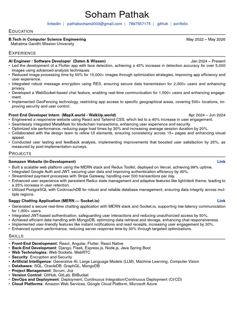 Soham Pathak: Linkedin 7887557175 Github Portfolio | PDF