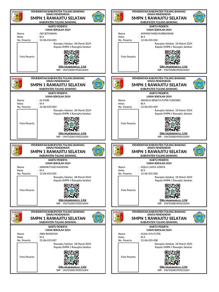 MASTER - Kartu Ujian Sekolah 2024 | PDF