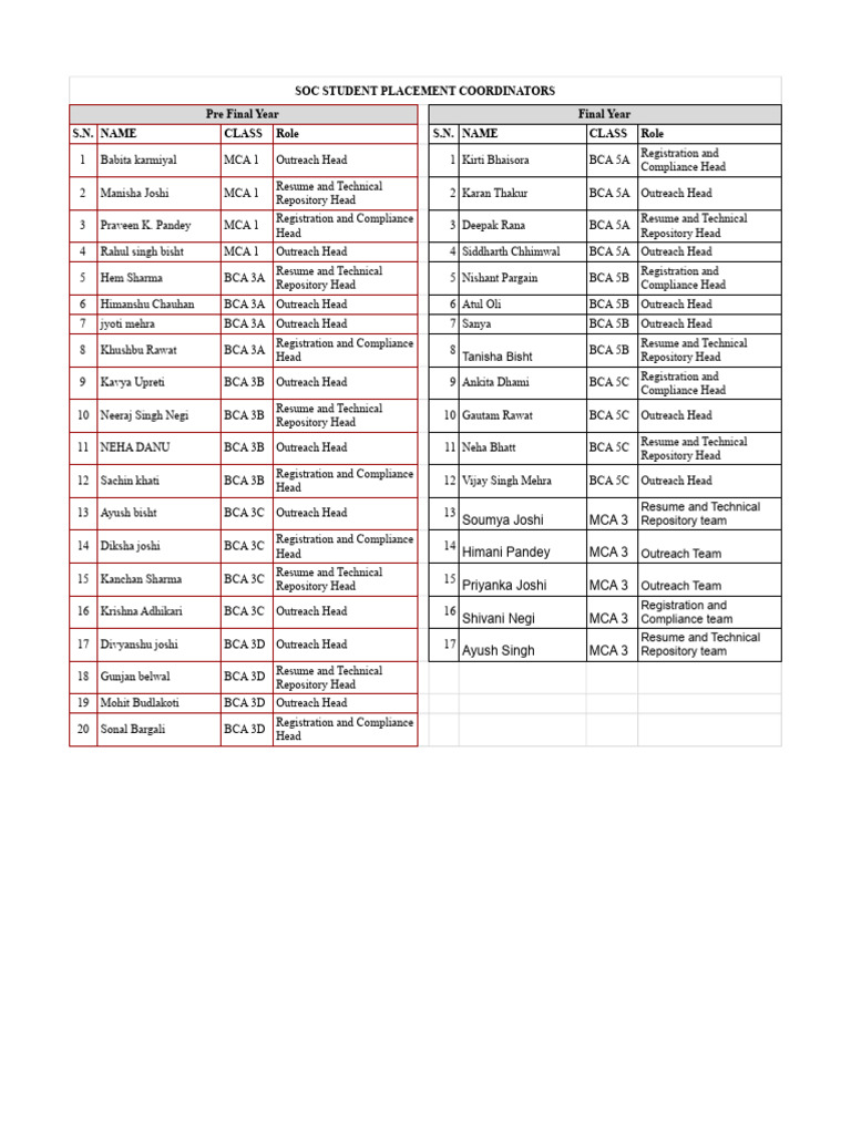 Soc Placement Coordinators | PDF