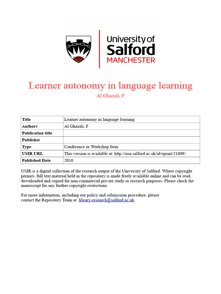 Learner Autonomy in Language Learning | PDF