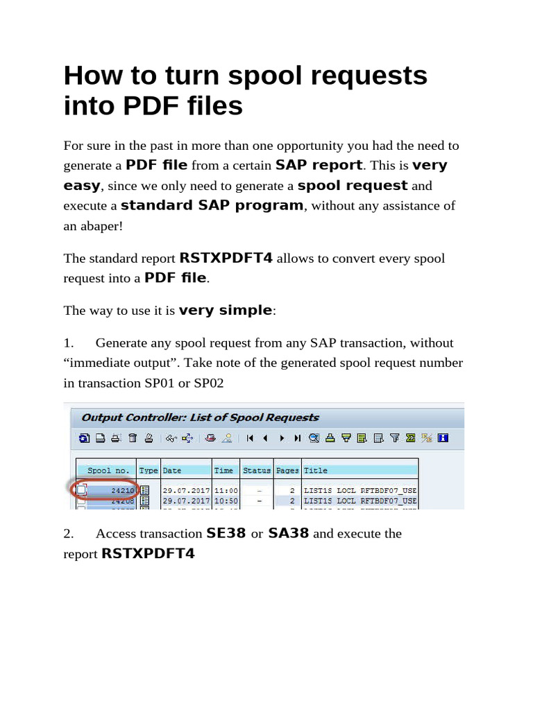 SAP How to turn spool requests into PDF files | PDF SAP How to turn spool requests into PDF files | PDF