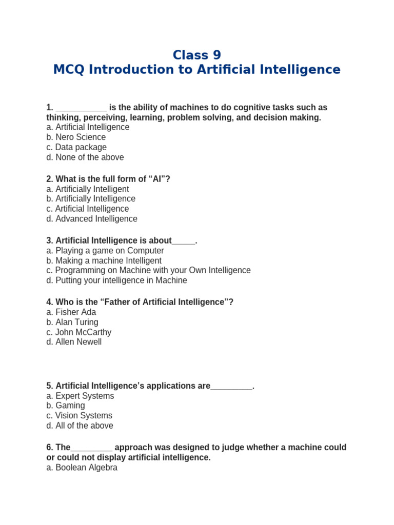 Ai Class 9 Mcq Practice | PDF