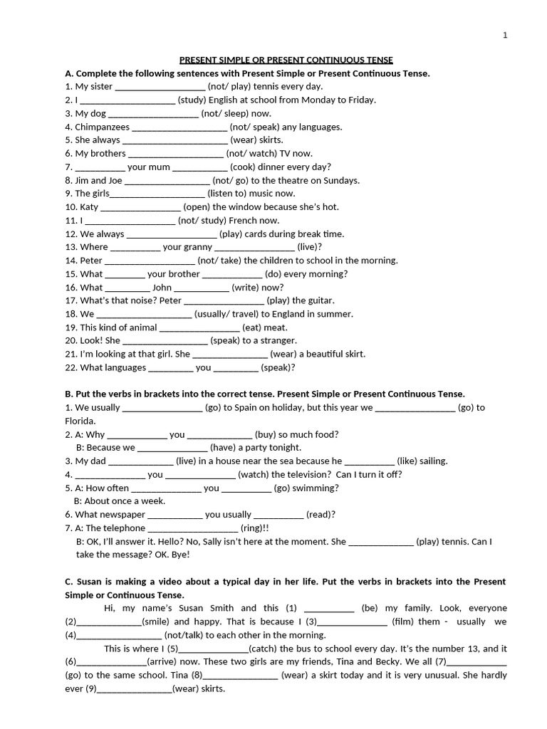 Present Simple or Present Continuous Practice 2 | PDF