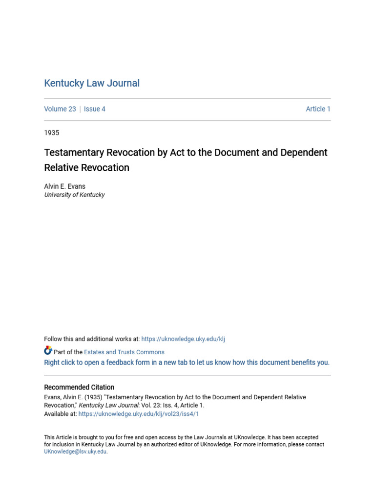 Testamentary Revocation by Act To The Document and Dependent Rela | PDF
