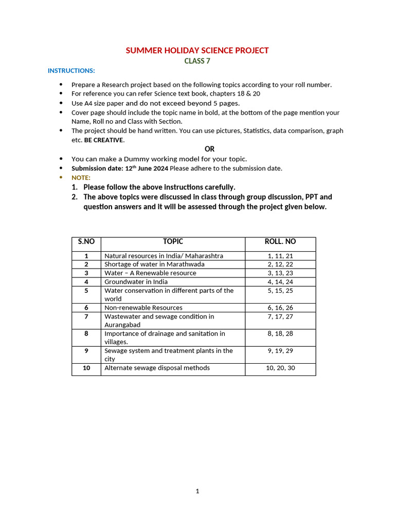 C 7 - Science Summer Holiday Project - 051358 | PDF