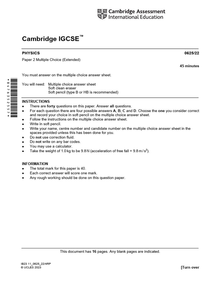 November 2023 (v2) QP - Paper 2 CAIE Physics IGCSE | PDF