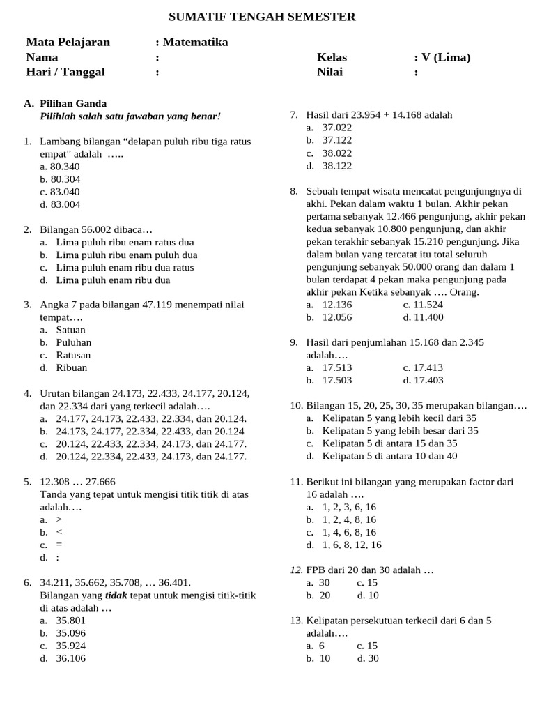 STS MTK Kelas V | PDF