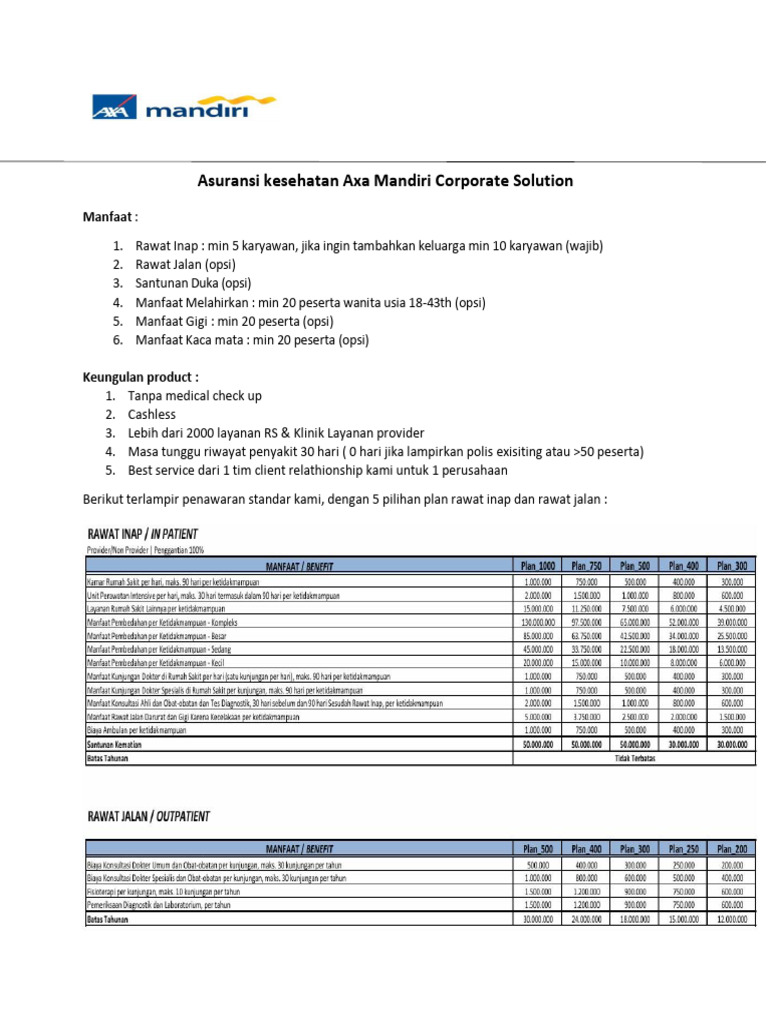Premi Asuransi Kesehatan Axa Mandiri | PDF
