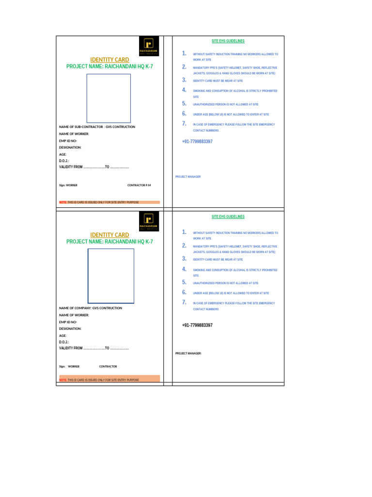 Worker ID Card Format-1 | PDF