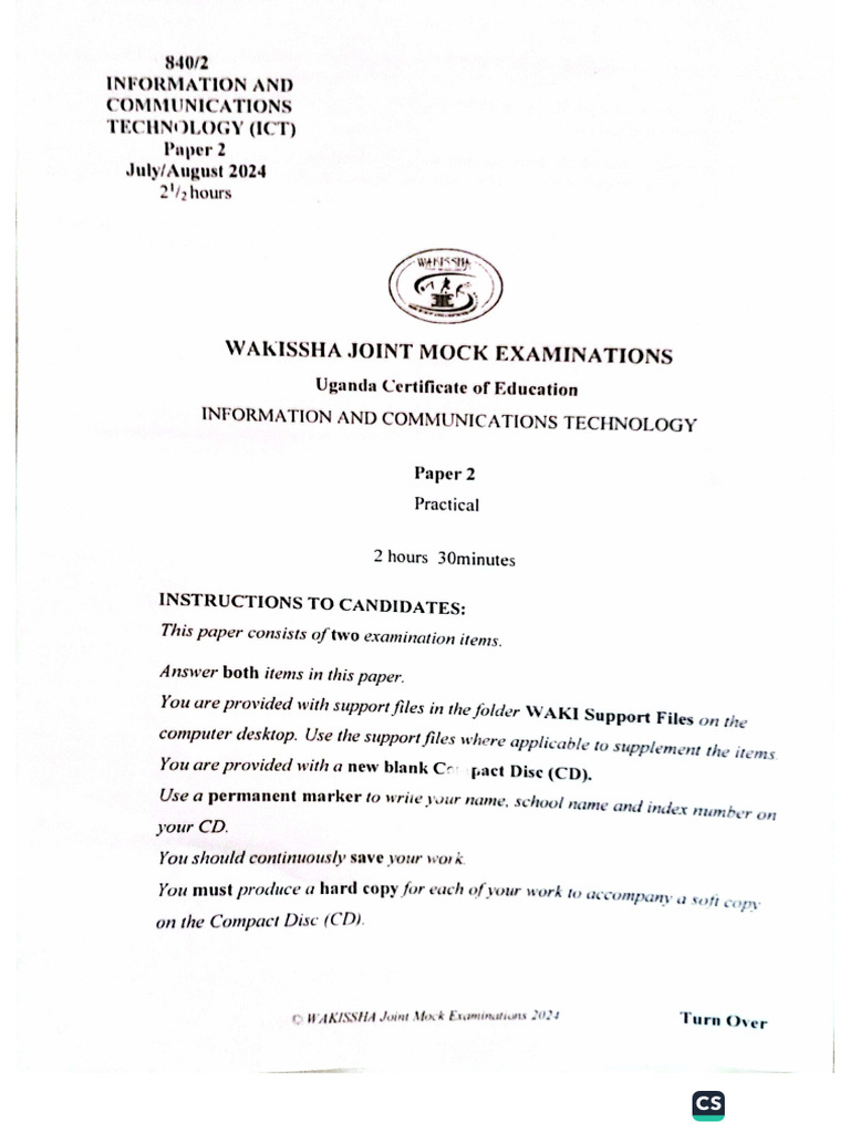 Wakissha UCE ICT P2 2024 | PDF