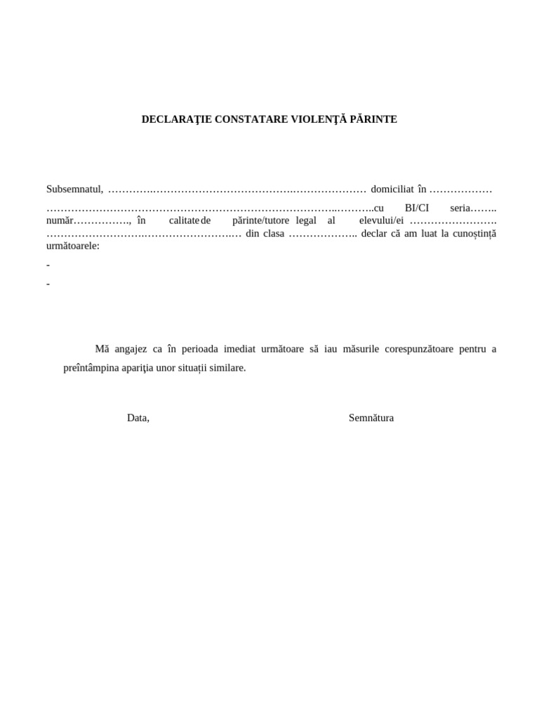 Anexa 6 - Declaratie Parinte Constatare Situatie Violenta | PDF