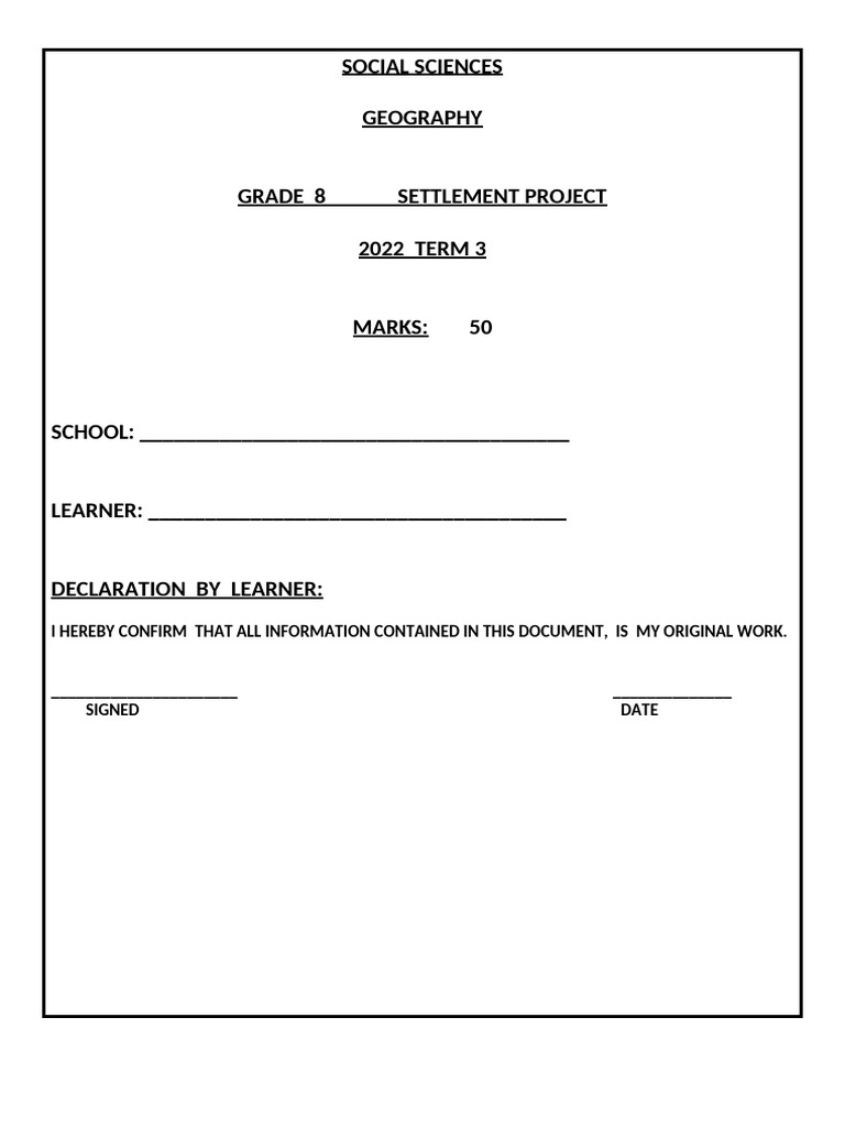 Grade 8 Term 3 Settlement Project | PDF
