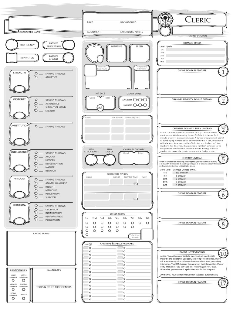 456029-Character Sheet Cleric Fillable | PDF