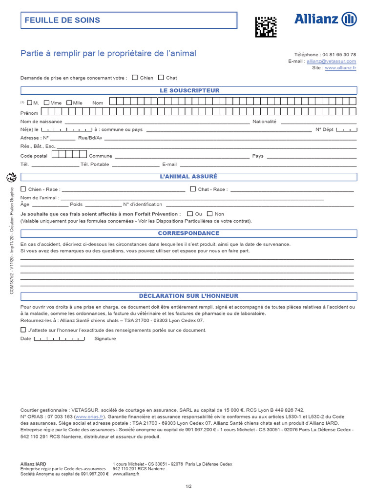 Feuille de Soins Chien Chat | PDF