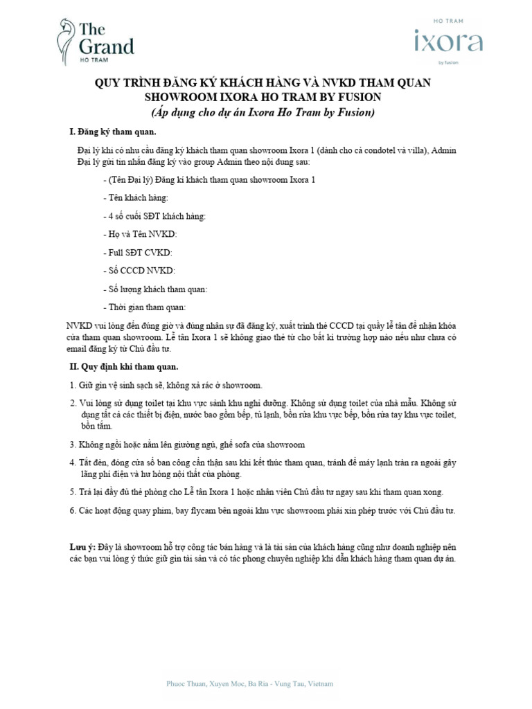 Ixora - Quy Trình Đăng Ký Tham Quan Showroom Ixora 1 | PDF