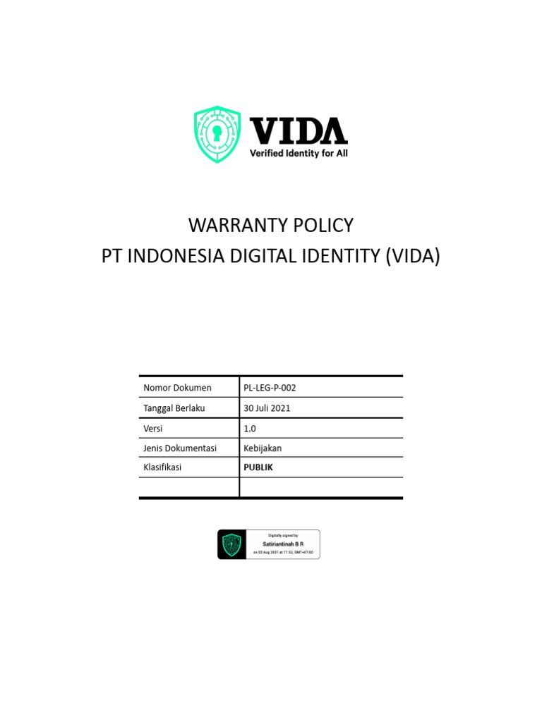 VIDA-Warranty Policy | PDF