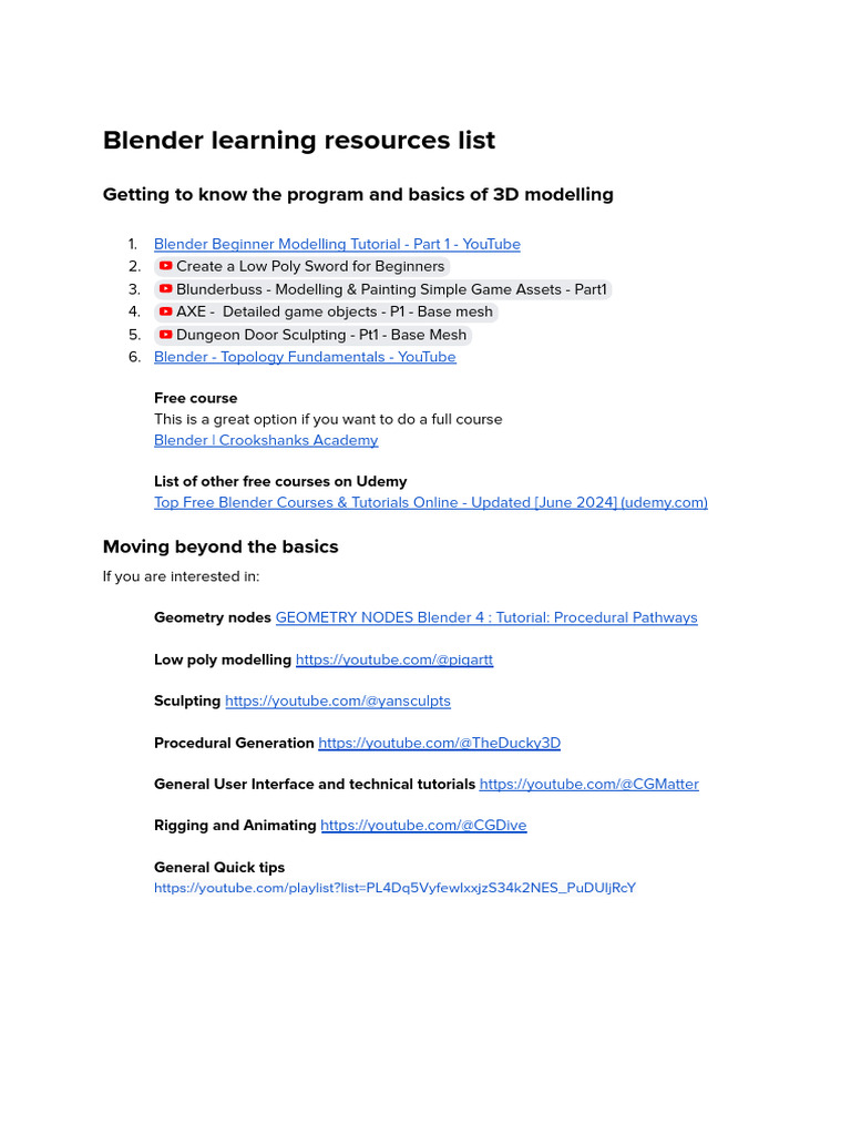 Blender Learning Resources List | PDF