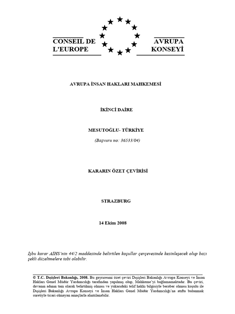 CASE OF MESUTOĞLU v. TURKEY - (Turkish Translation) by The Turkish ...