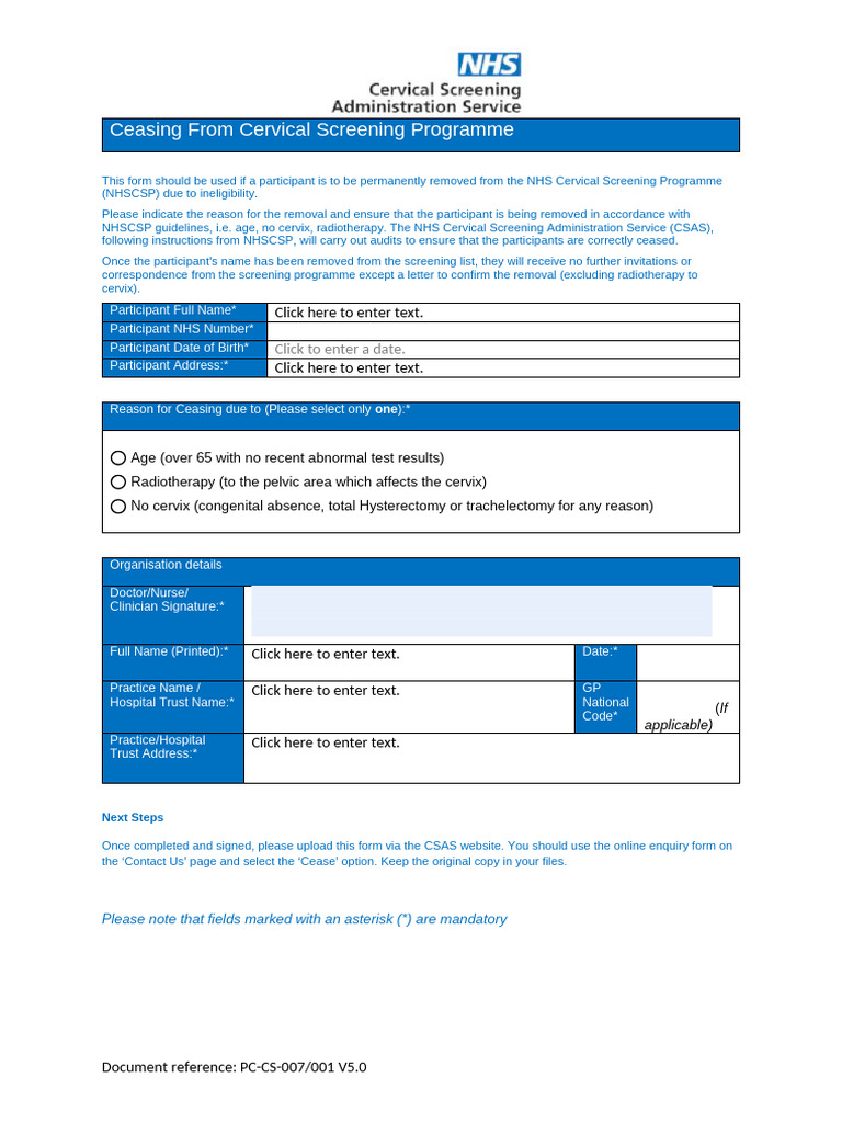 Ceasing NHS Cervical Screening Process | PDF | Cervical Cancer | Health ...