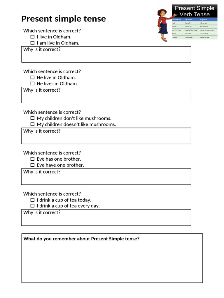 Present simple review starter | PDF