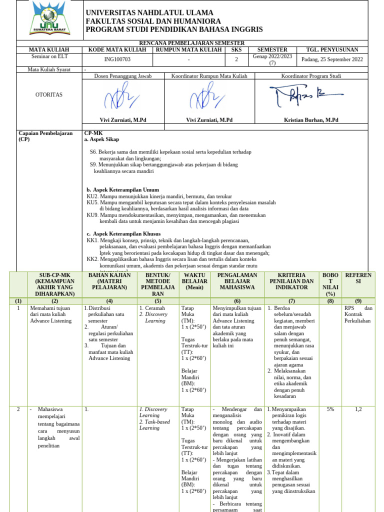 Rps Seminar On Elt Ganjil 22 | PDF