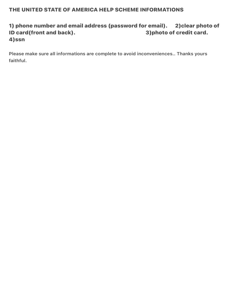 The United State of America Help Scheme Informations | PDF