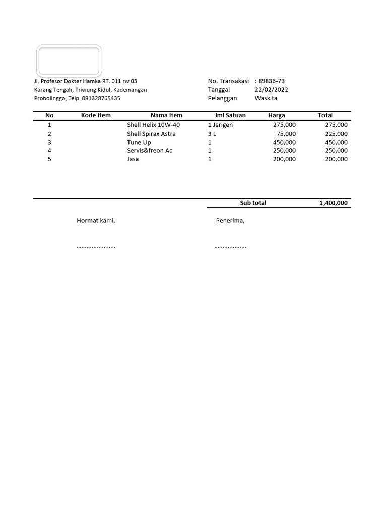 Nota Servis Mobil | PDF