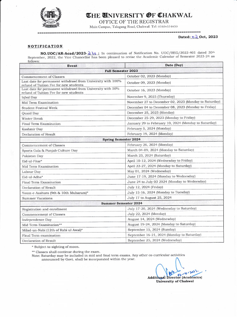 Academic Calander 2023-24 | PDF