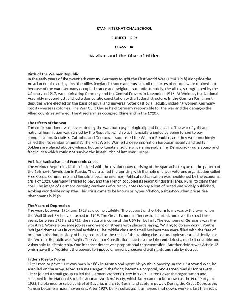 Class 9 - Nazism - Complete Notes | PDF