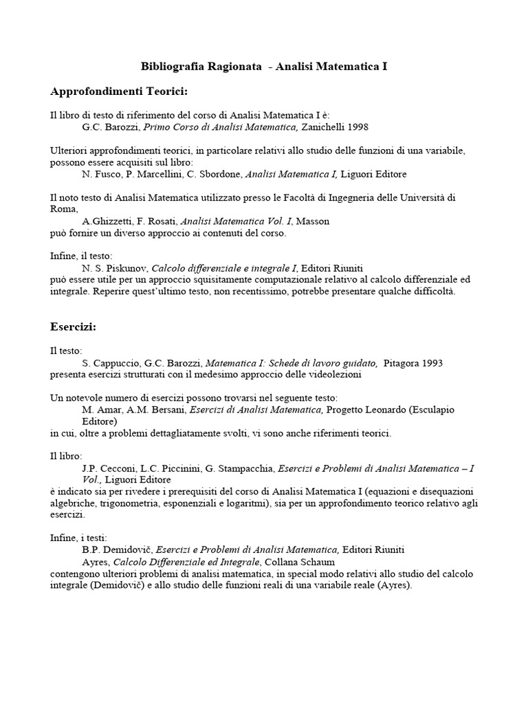 Testi Per Analisi Matematica 1 | PDF