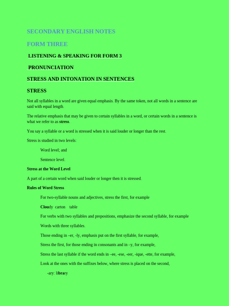 English Form 3 Comprehensive Notes | PDF